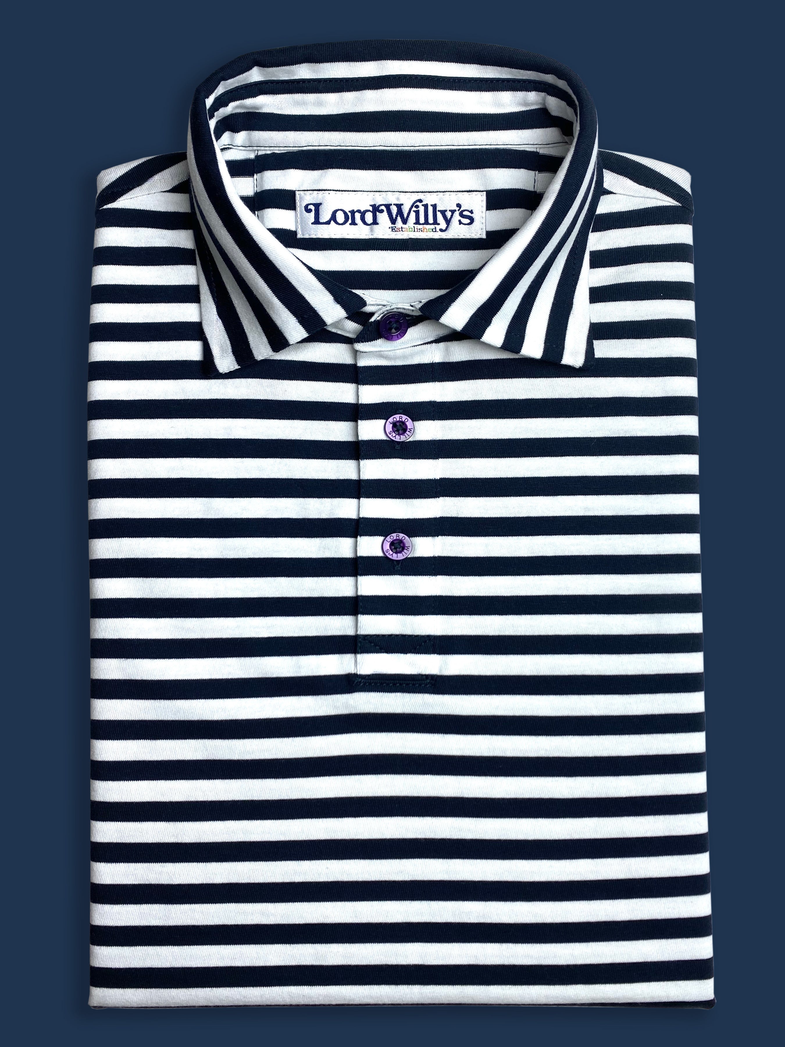 Navy and White Stripe Polo. – Lord Willy's. Established.